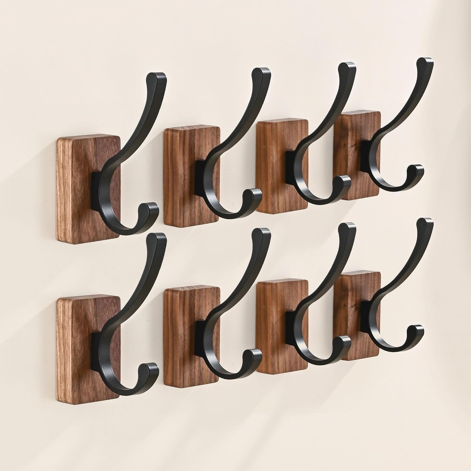 8 Pack Wooden Wall Hooks for Hanging, Adhesive Mounted & Wall Mounted ...