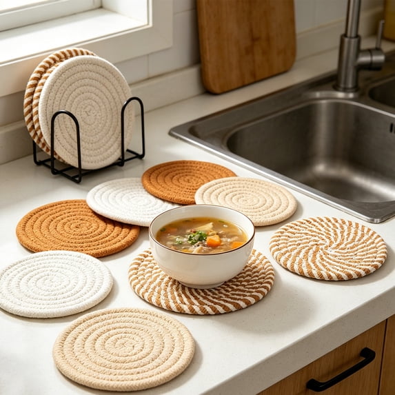 8 Pack Woven Cotton Placemats With Metal Holder Heat Resistant Non Slip ...