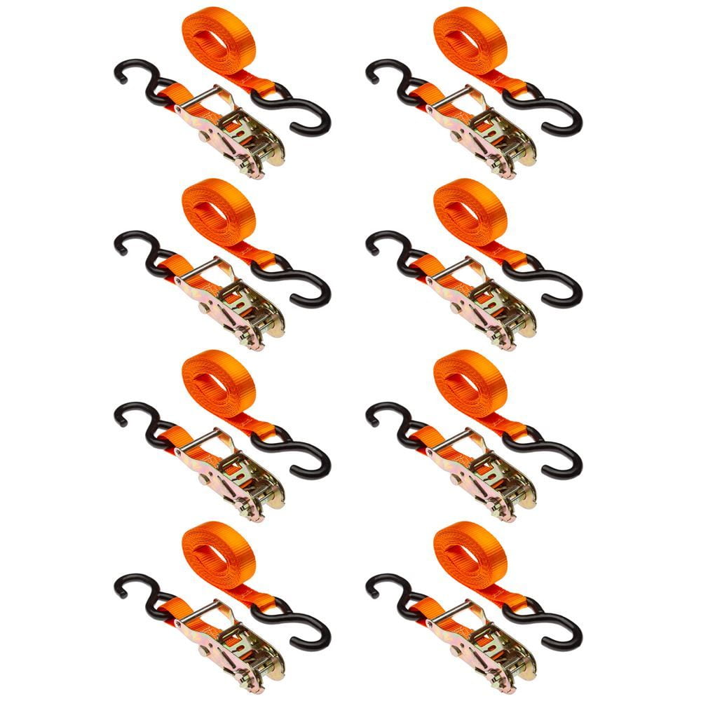 8-Pack of 1in x 10' Ratchet Straps with S-Hooks - Walmart.com