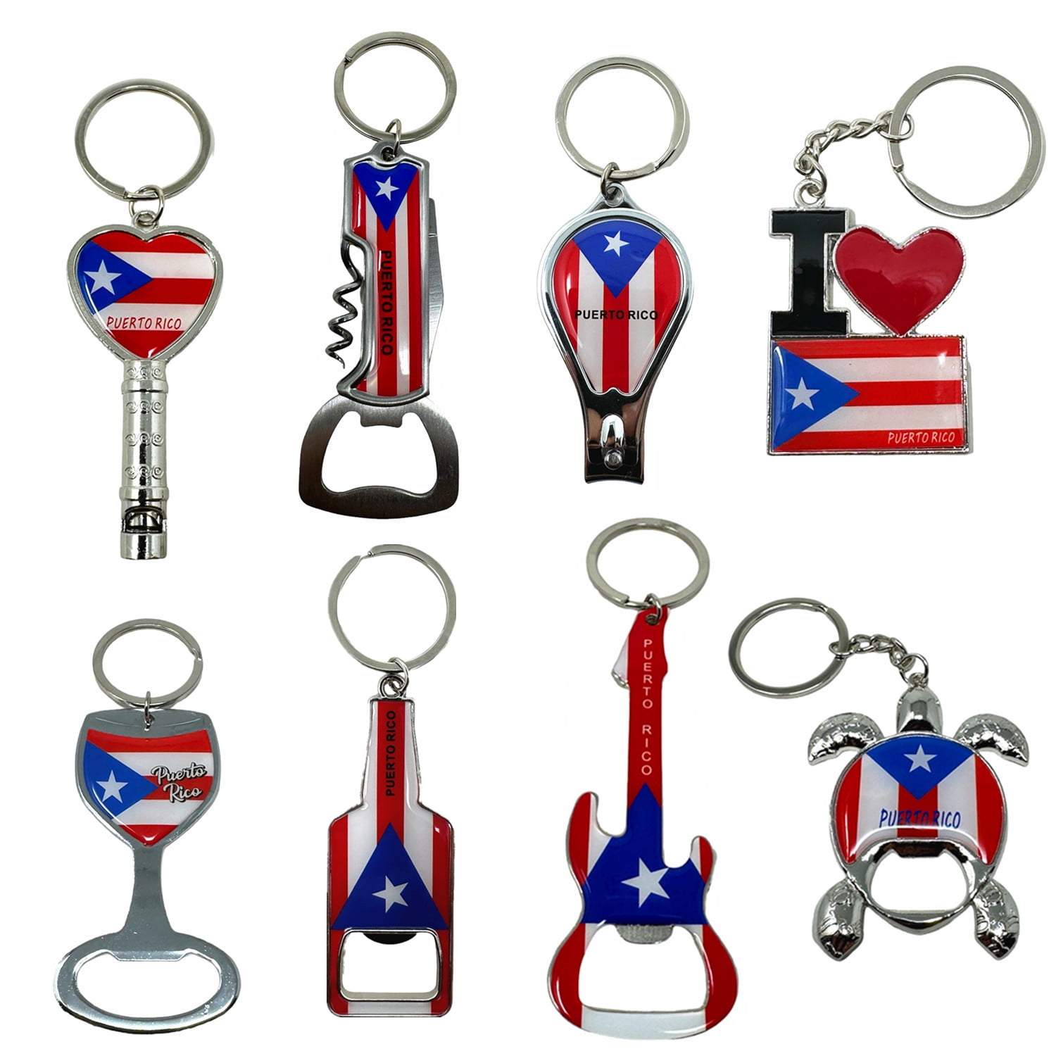 8 Pack of Puerto Rico Keychain Souvenir, Charms, 6 Bottle Beer Opener ...