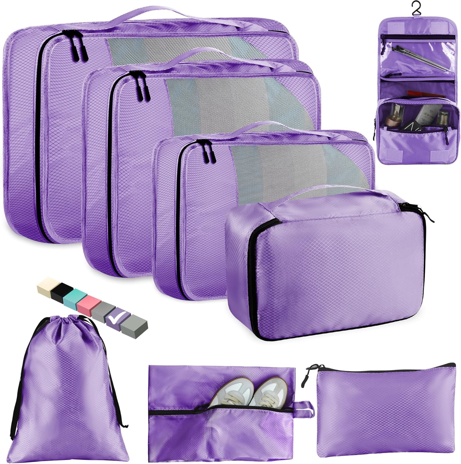8- Packing Cubes for Travel, Mesh Luggage Organizers with Shoe Bag ...