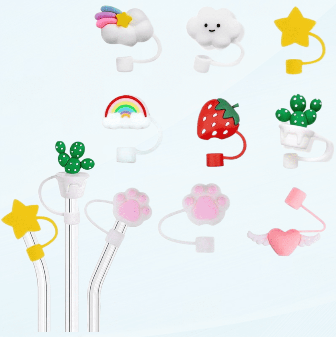 (8 Packs) 10mm Straw Covers Cute Silicone Straw Covers Caps Straw Tips ...