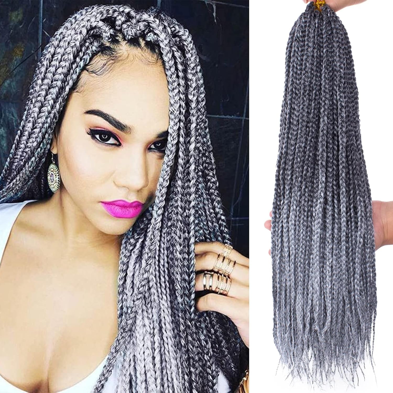 8 Packs 18 Inch Box Braids Crochet Hair 144 Strands Pre-looped Medium ...