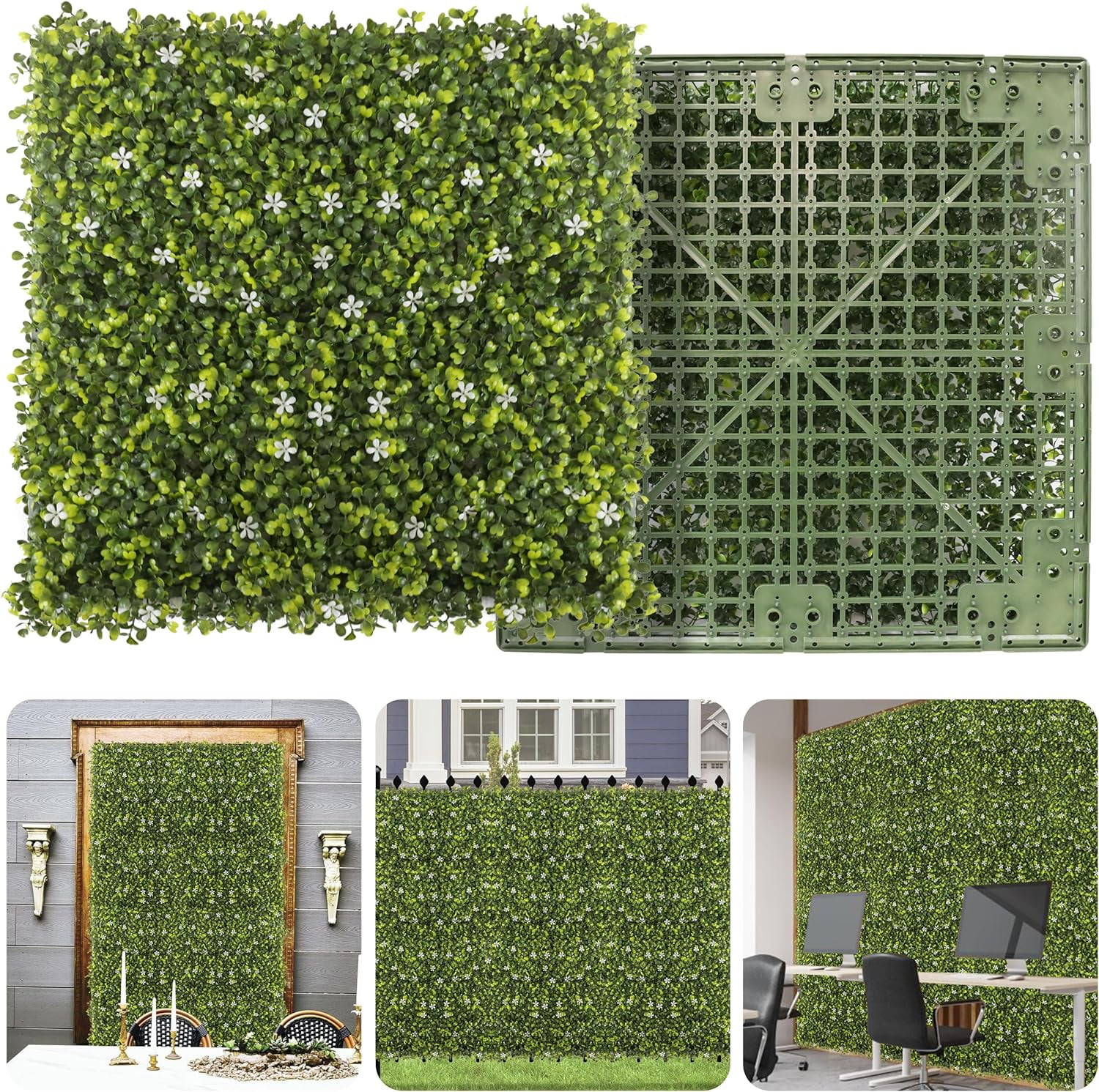 8 Packs 18"x18" Artificial Boxwood Grass Wall Panel Topiary Hedge Plant ...