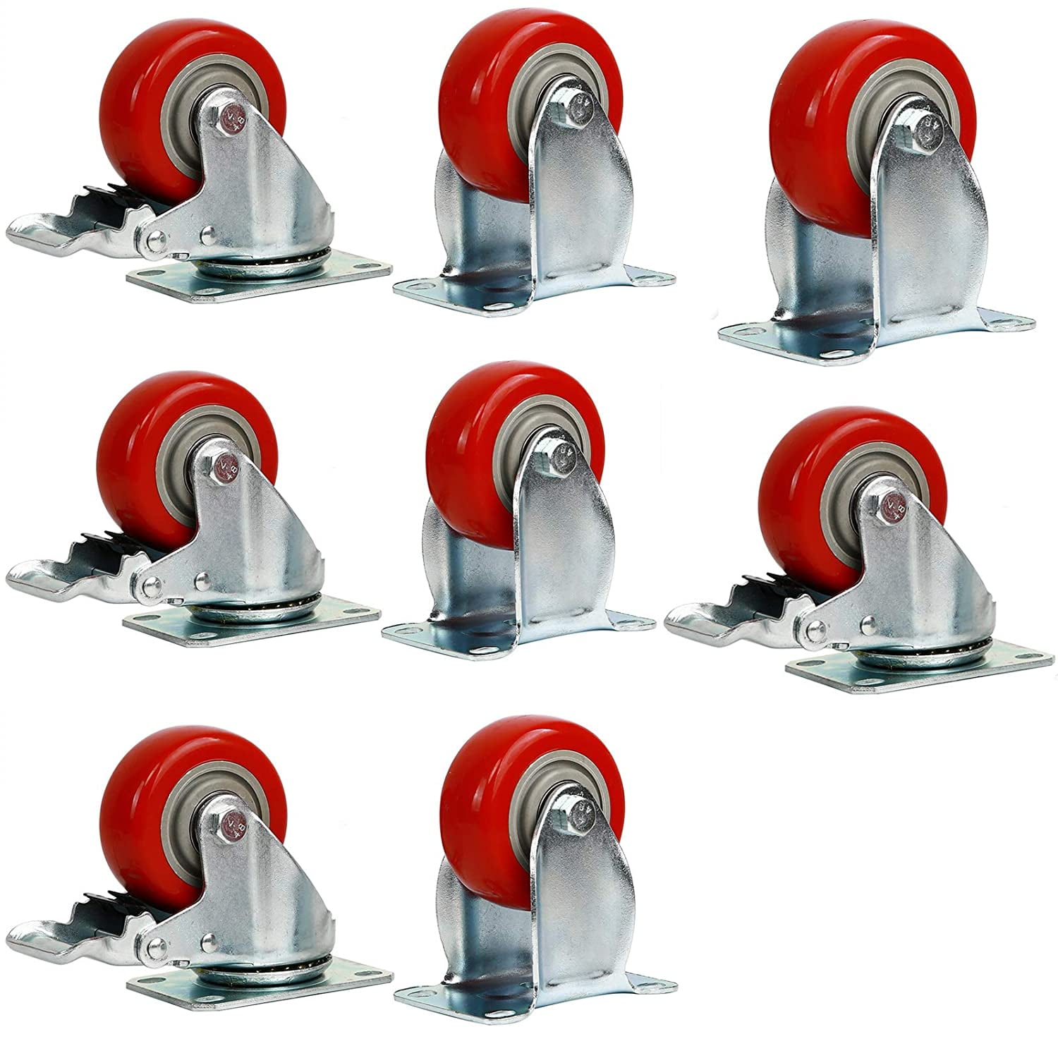 8 Packs 3 Inches (4 with Brakes, 4 Without) Fixed Caster Wheels Set ...
