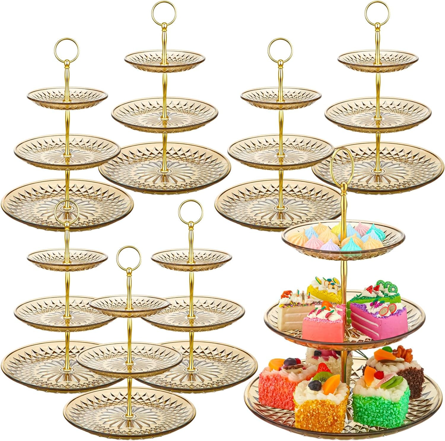 8 Packs 3 Tier Crystal Acrylic Clear Cake Stand with Gold Round Holder ...