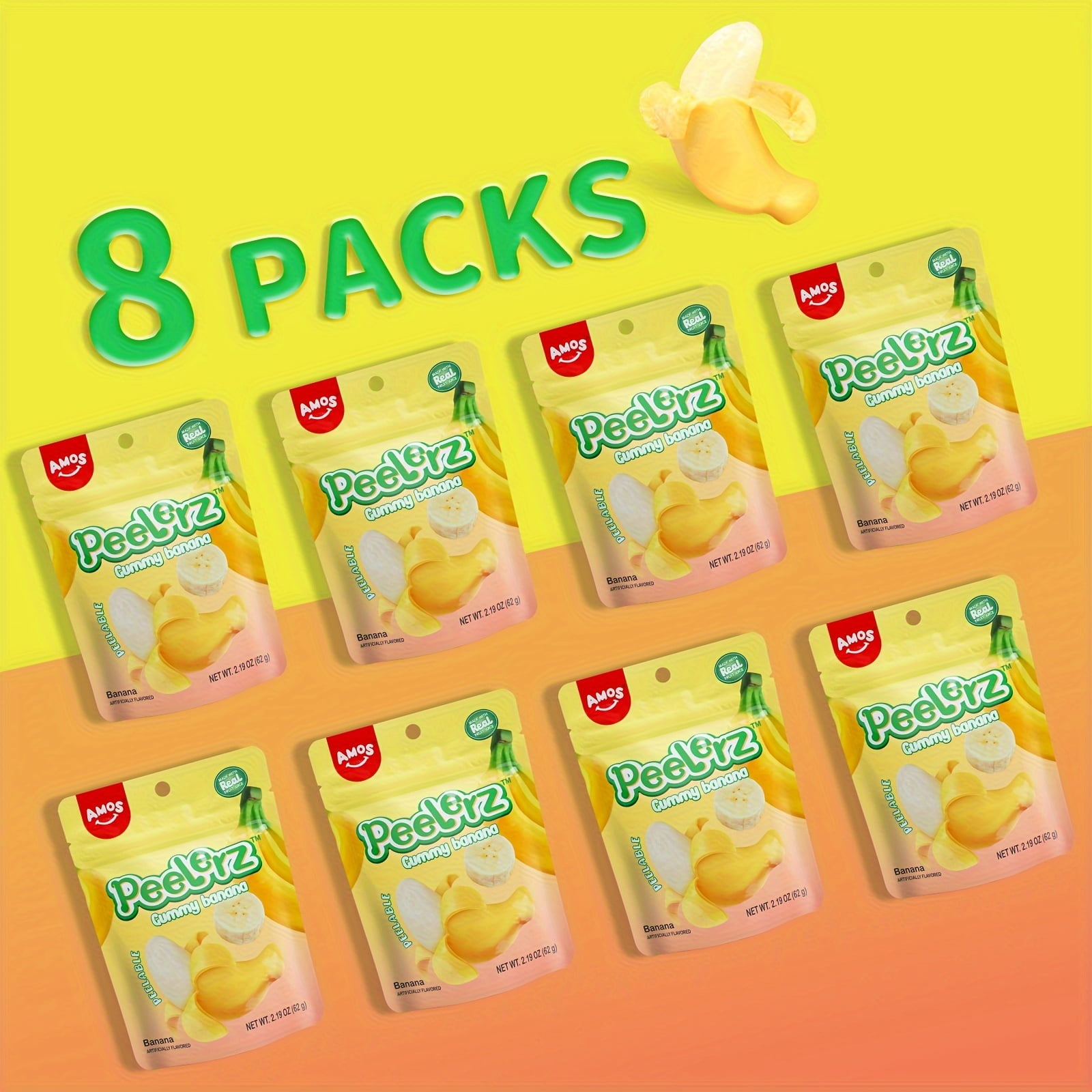 8 Packs 4D Gummy Peelable Banana Candy, Peelerz Gummy Banana, Fruit ...