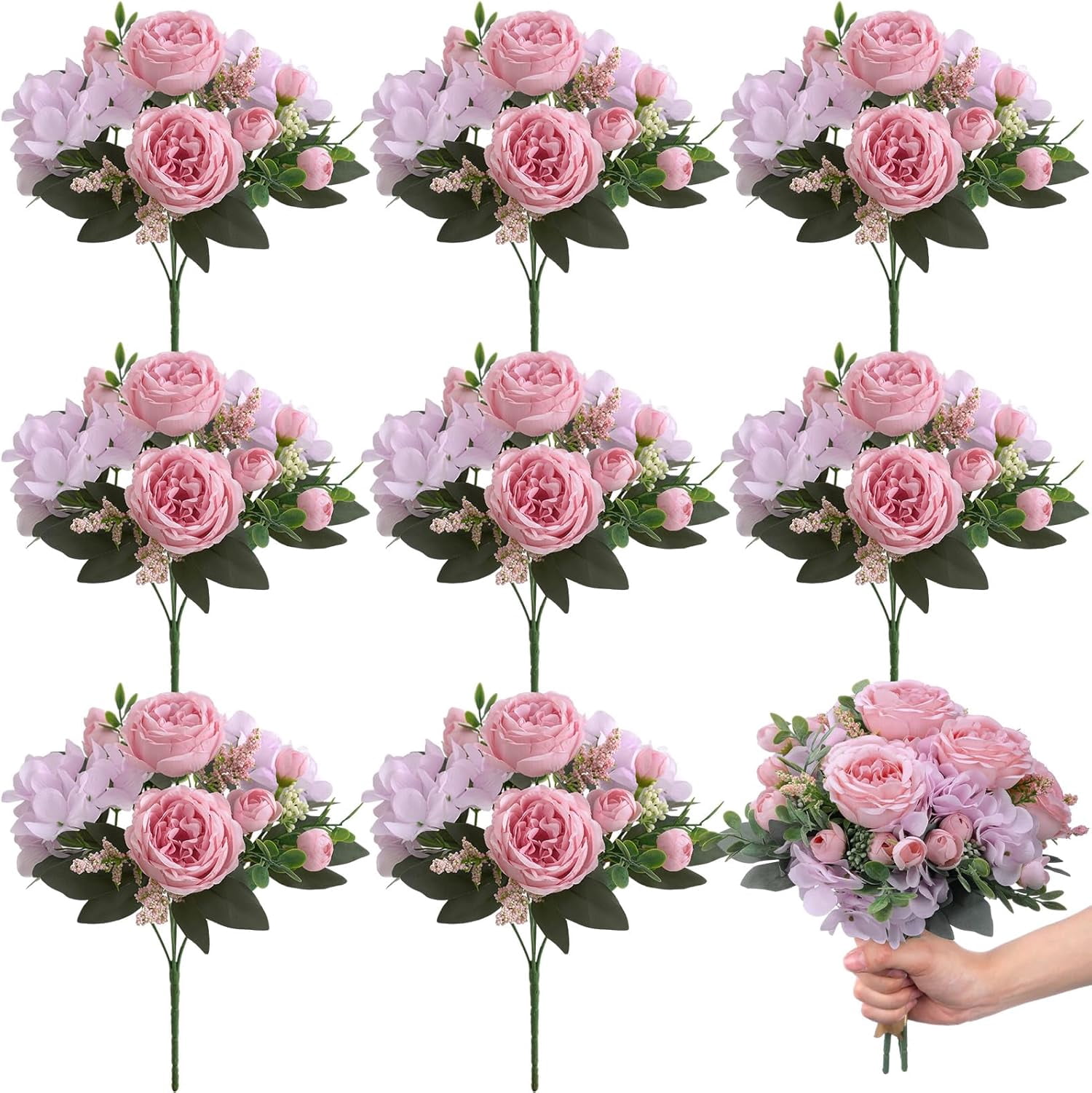 8 Packs Artificial Peony Faux Silk Hydrangea Bouquet Wedding Table for ...