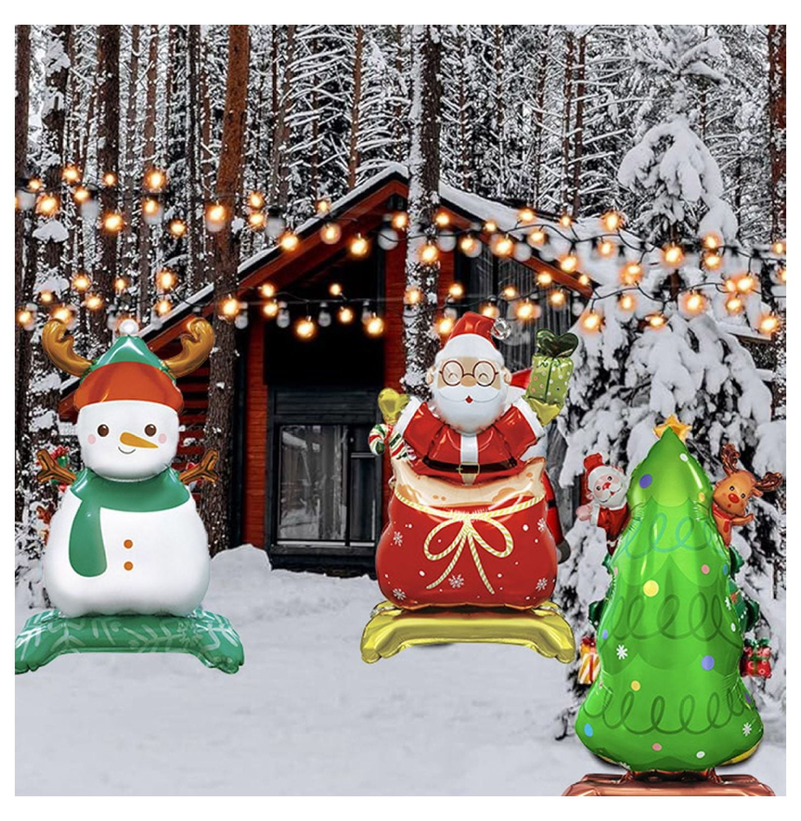 8 Packs Christmas Mylar Balloons with Base Balloon Xmas Tree Santa ...