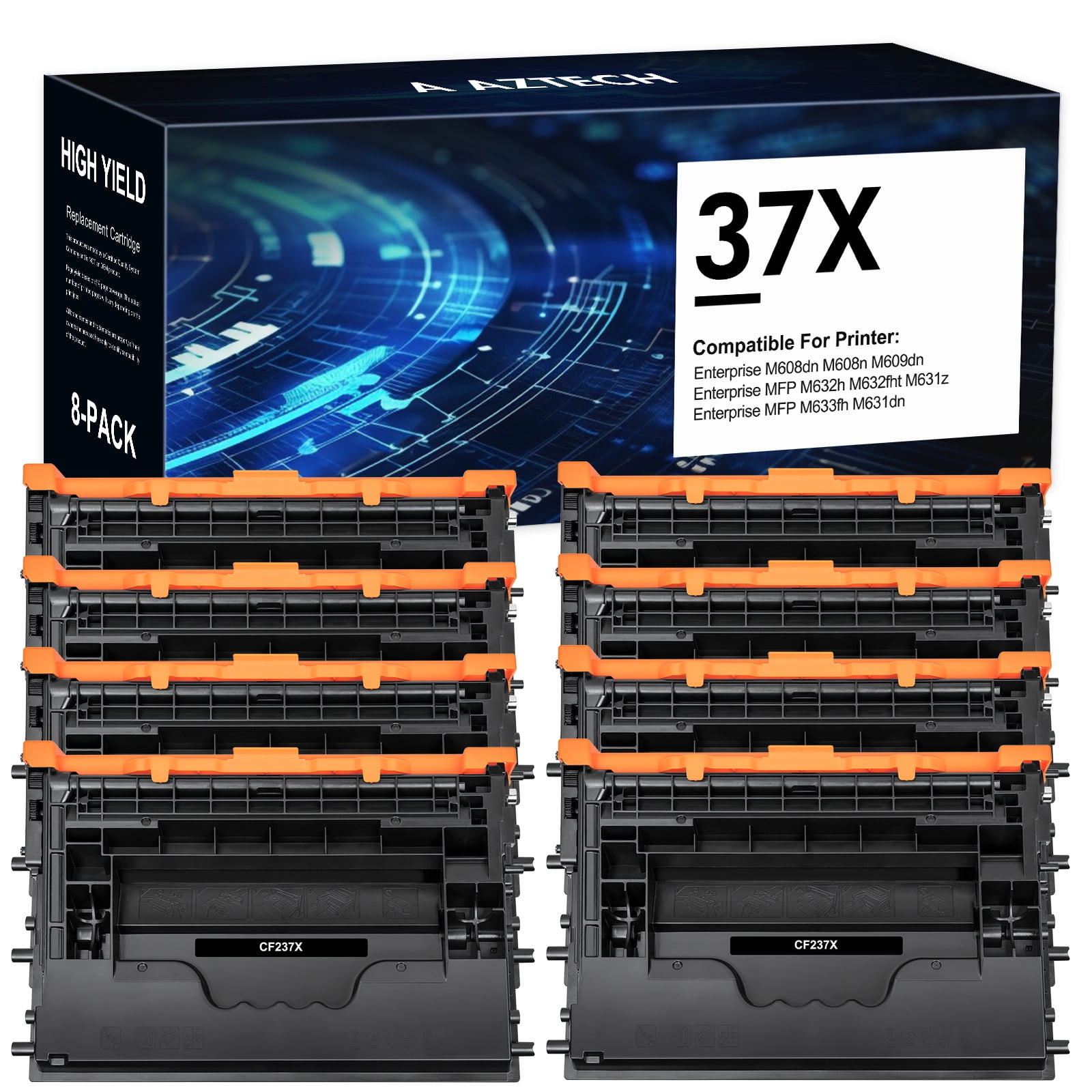 8-Packs Compatible for HP 37A 37X Black Toner Cartridge for HP 37X 37A ...