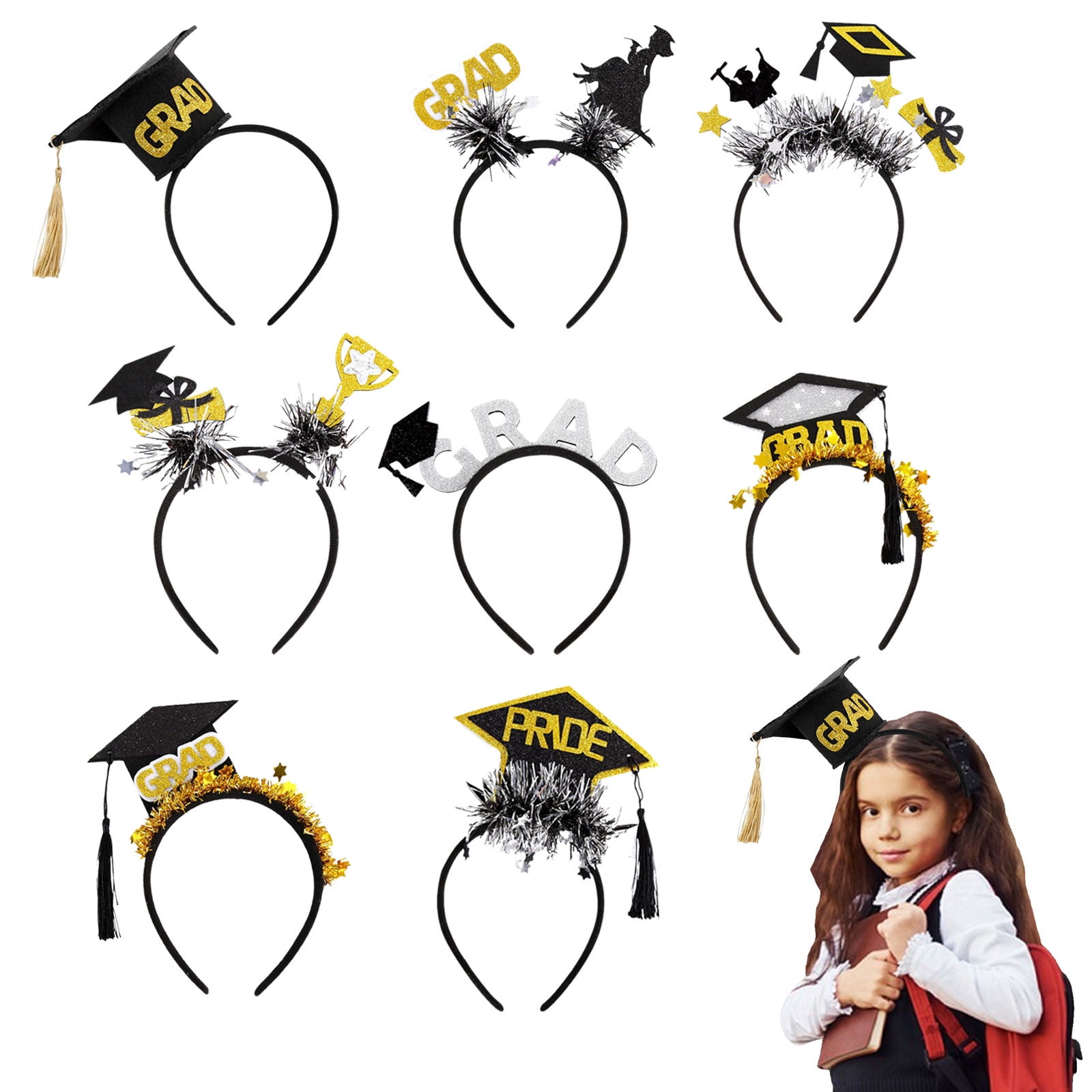8 Packs Congrats Grad Graduation Cap Headband, Felt Graduation ...