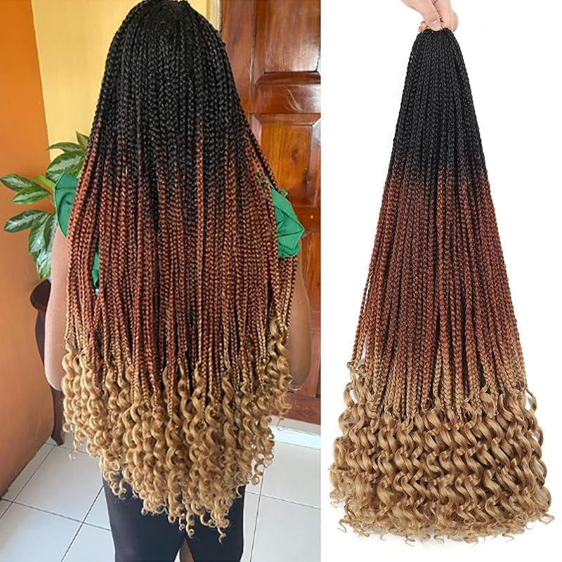 8 Packs Crochet Braids Box Braids Crochet Hair with Curly Ends 30 Inch ...