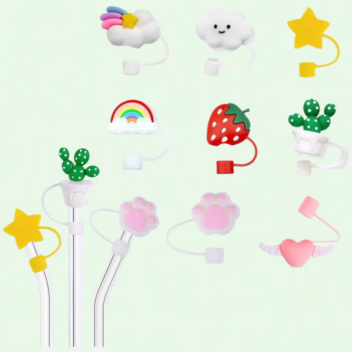 (8 Packs) Cute Silicone Straw Caps for Reusable Drinking Straws ...