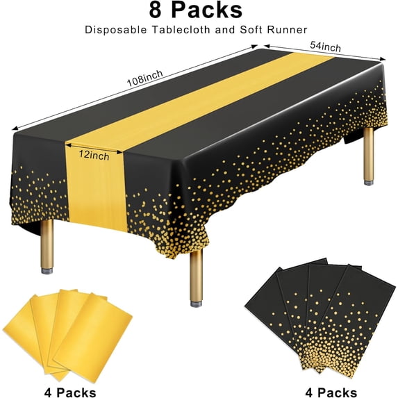 8 Packs Disposable Rectangle Tablecloth and Satin Table Runner, Black ...