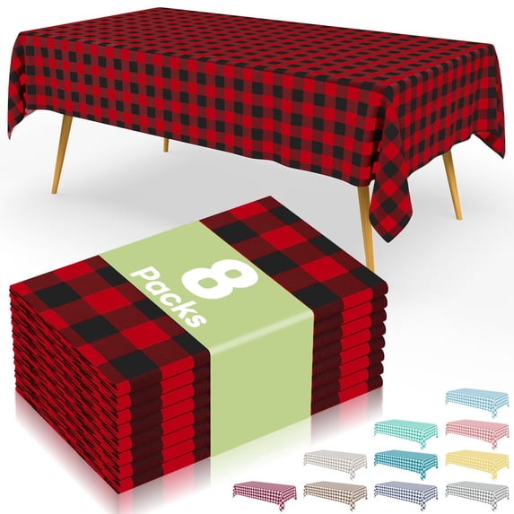 8 Packs Gingham Disposable Table Cloth 54 X 108 Inch Waterproof Plastic ...