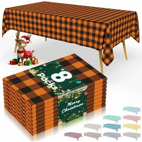 8 Packs Gingham Disposable Table Cloth, 54 x 108 Inch Waterproof ...