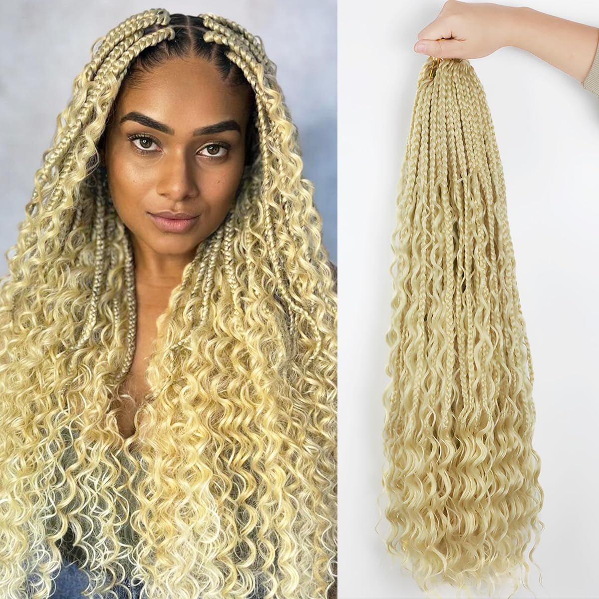 8 Packs Goddess Box Braids Crochet Hair 24 Inch Boho Crochet Hair Pre ...