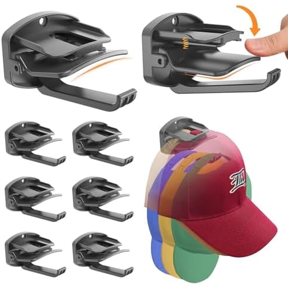 8 Packs Hat Organizer ，Holds 40 Hats with Built-in Spring Clips & Hook ...