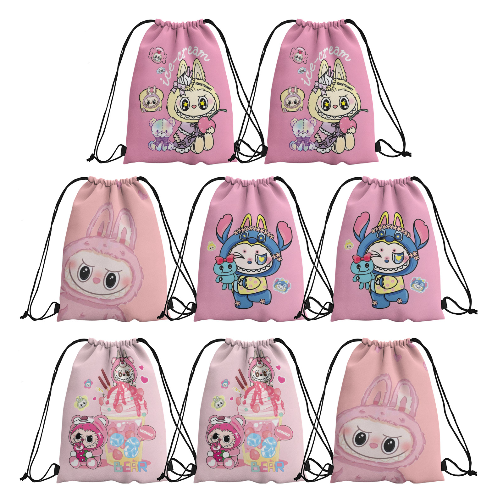 8 Packs Kawayi Pink Candy Drawstring Bag,eusable Non-Woven Gift ...