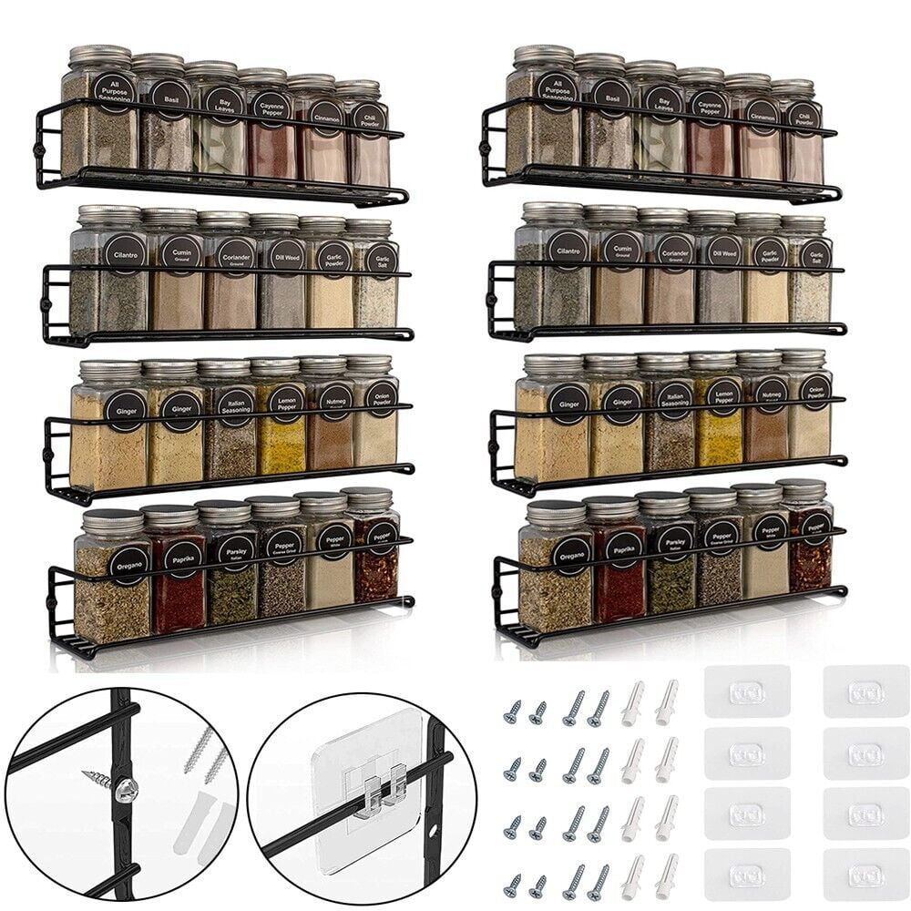 8 Packs Kitchen Spice Rack Organizer Storage Shelf Cabinet Jar Holder ...