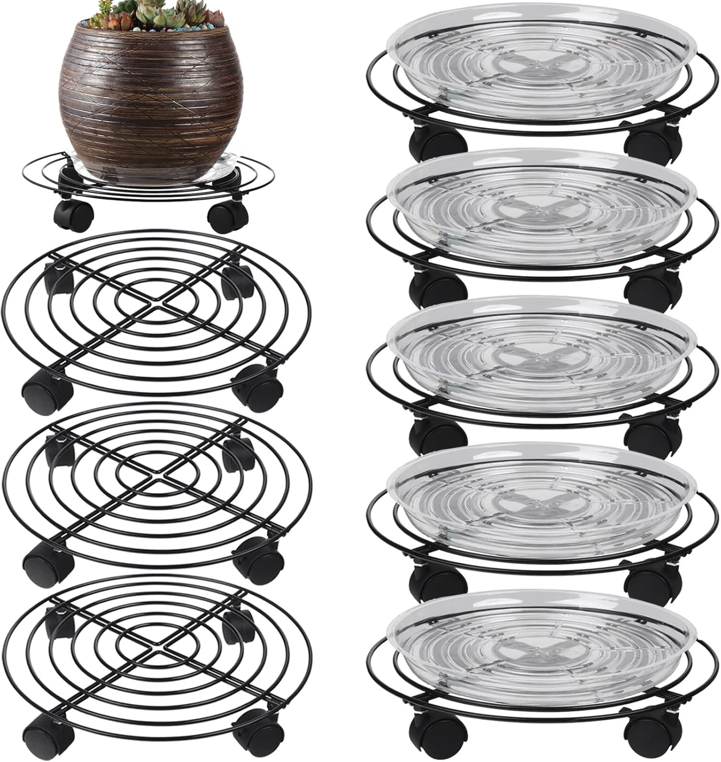 8 Packs Large Metal Plant Caddy with Wheels 13" Heavy-Duty Wrought Iron ...