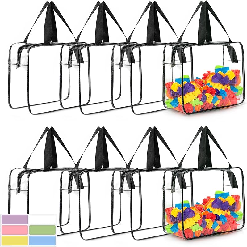 8 Packs Large Toy Storage Bags with Zipper and Labels, Clear PVC ...