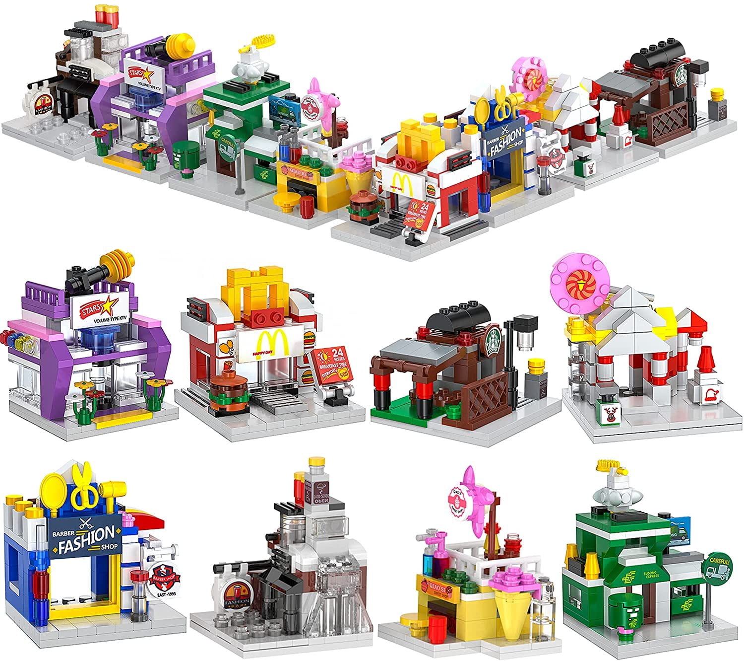 8 Packs Mini City Shop Street View Building Blocks Kit,MOC Construction ...