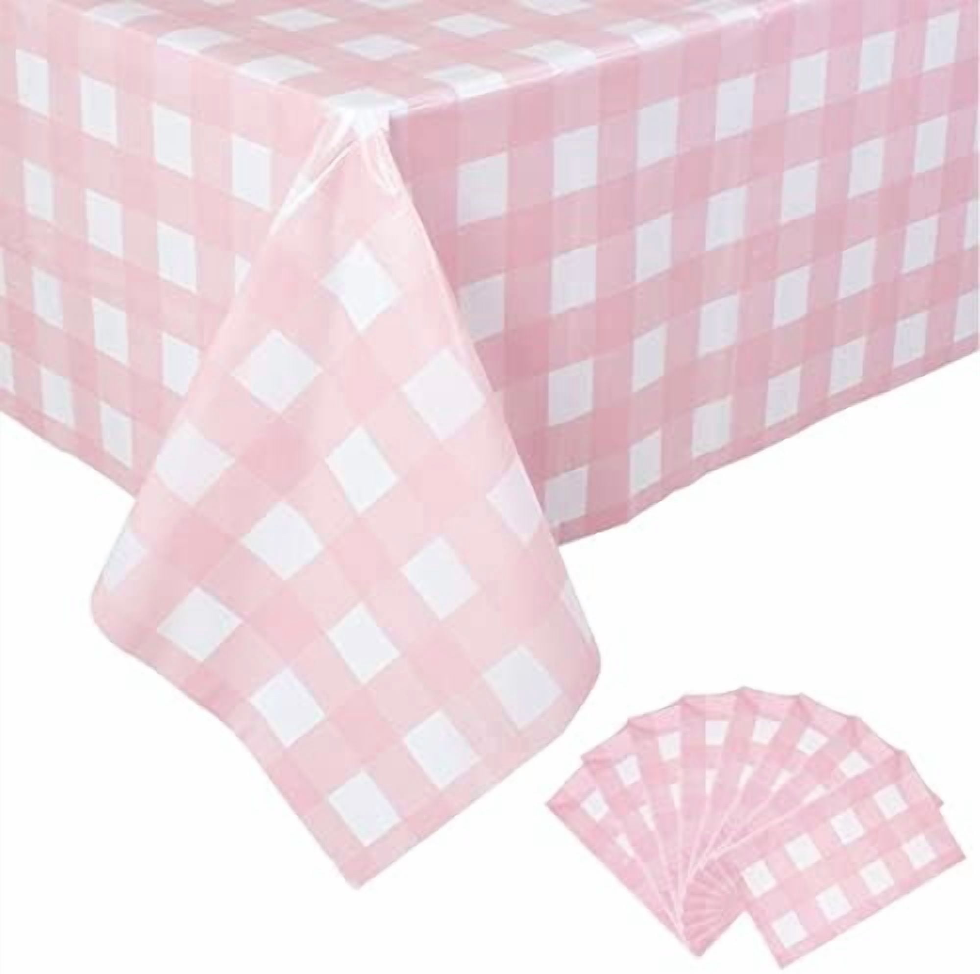8 Packs Pink and White Checkered Tablecovers 54 x 108 Inches Disposable ...