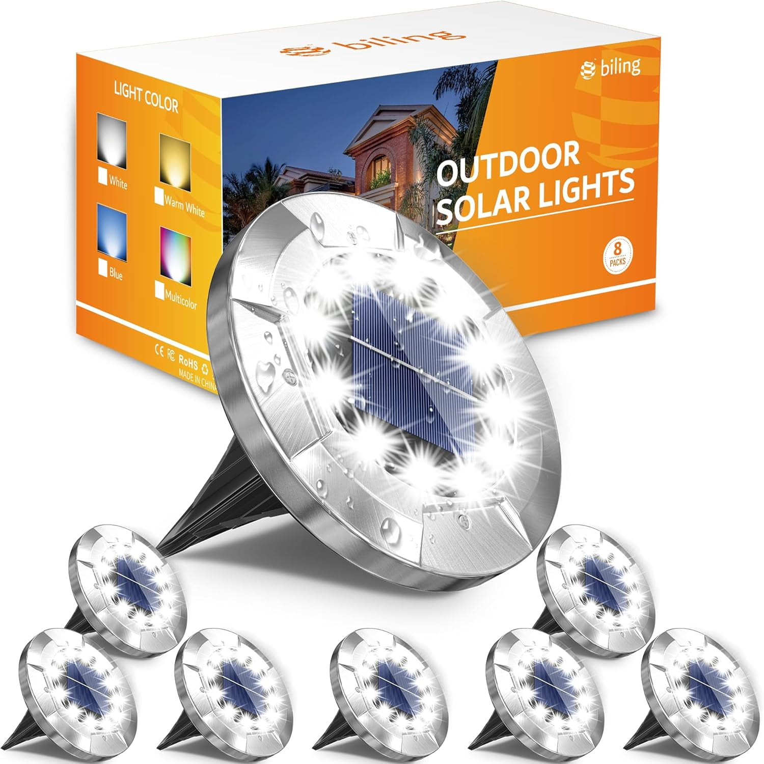 8 Packs Solar Ground Lights Outdoor Bright Longevity, 12 LEDs Solar ...