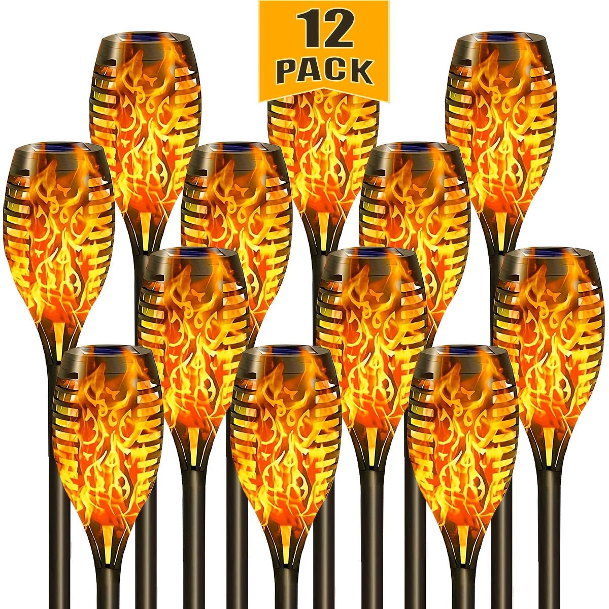 8 Packs Solar Outdoor Flame Torch Lamps, Flickering Dancing Light IP65 ...