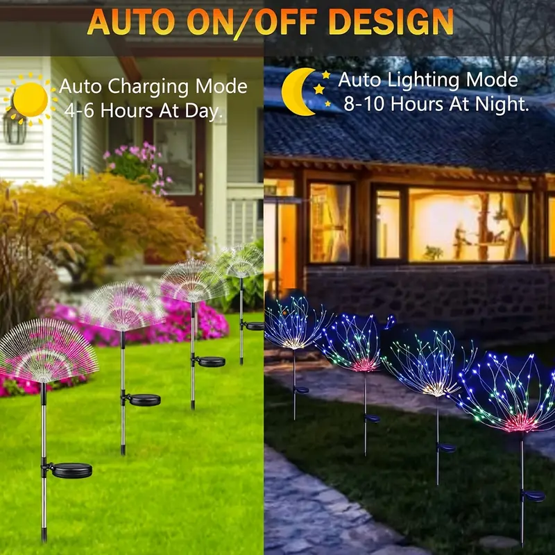 8 Packs Of Solar Powered Fireworks LED Lights - IP65 Waterproof, 540 ...