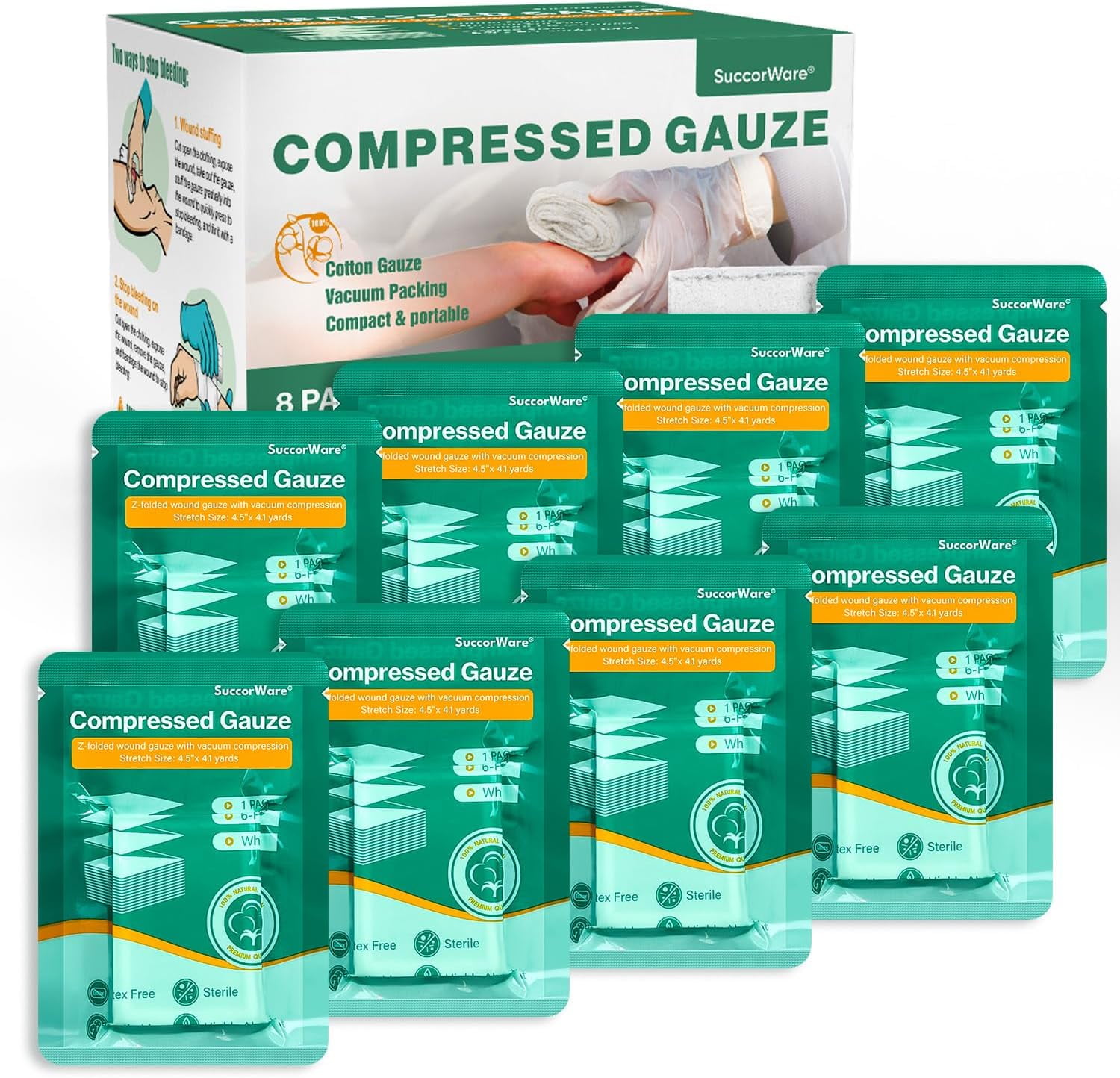 8 Packs Sterile Compressed Gauze with Z-Folded - Wound Gauze for Bleed ...