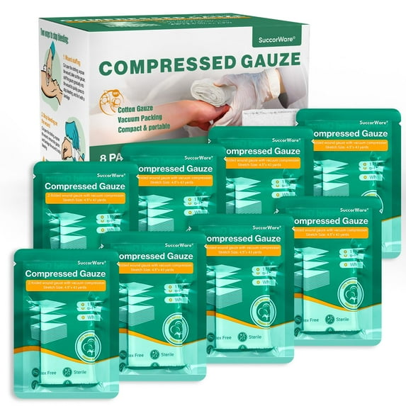 8 Packs Sterile Compressed Gauze with Z-Folded - Wound Gauze for Bleed ...