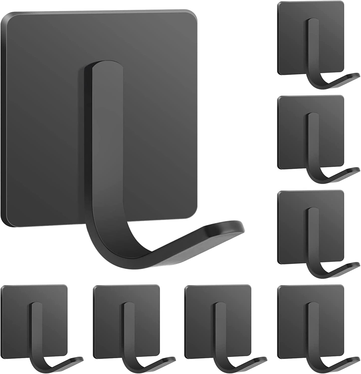 8 Packs Stick on Hooks Heavy Duty Adhesive Hooks Black Stick on Wall ...