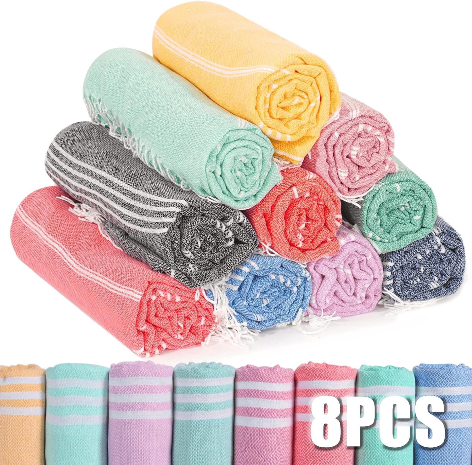 8 Packs Turkish Beach Towels Set Adult Pool Swim Towel Bulk Yoga ...