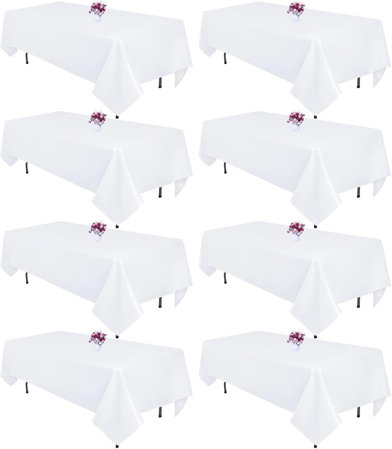 8 Packs White Table Cloth Rectangle 60x102 Inch for 6 Foot Rectangle Tables, Wrinkle Resistant ...