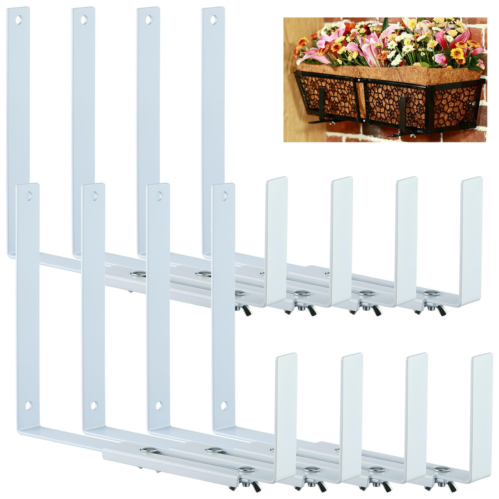 8 Packs Window Box Brackets Adjustable Planter Box Bracket Flower Box ...