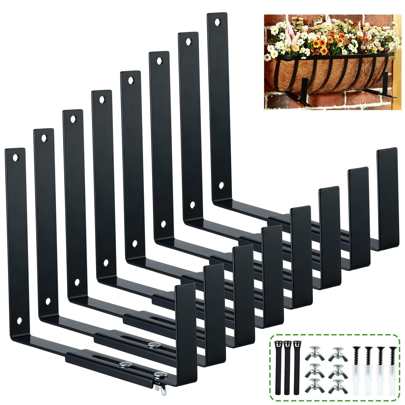 8 Packs Window Box Brackets Adjustable Planter Box Bracket Flower Box ...