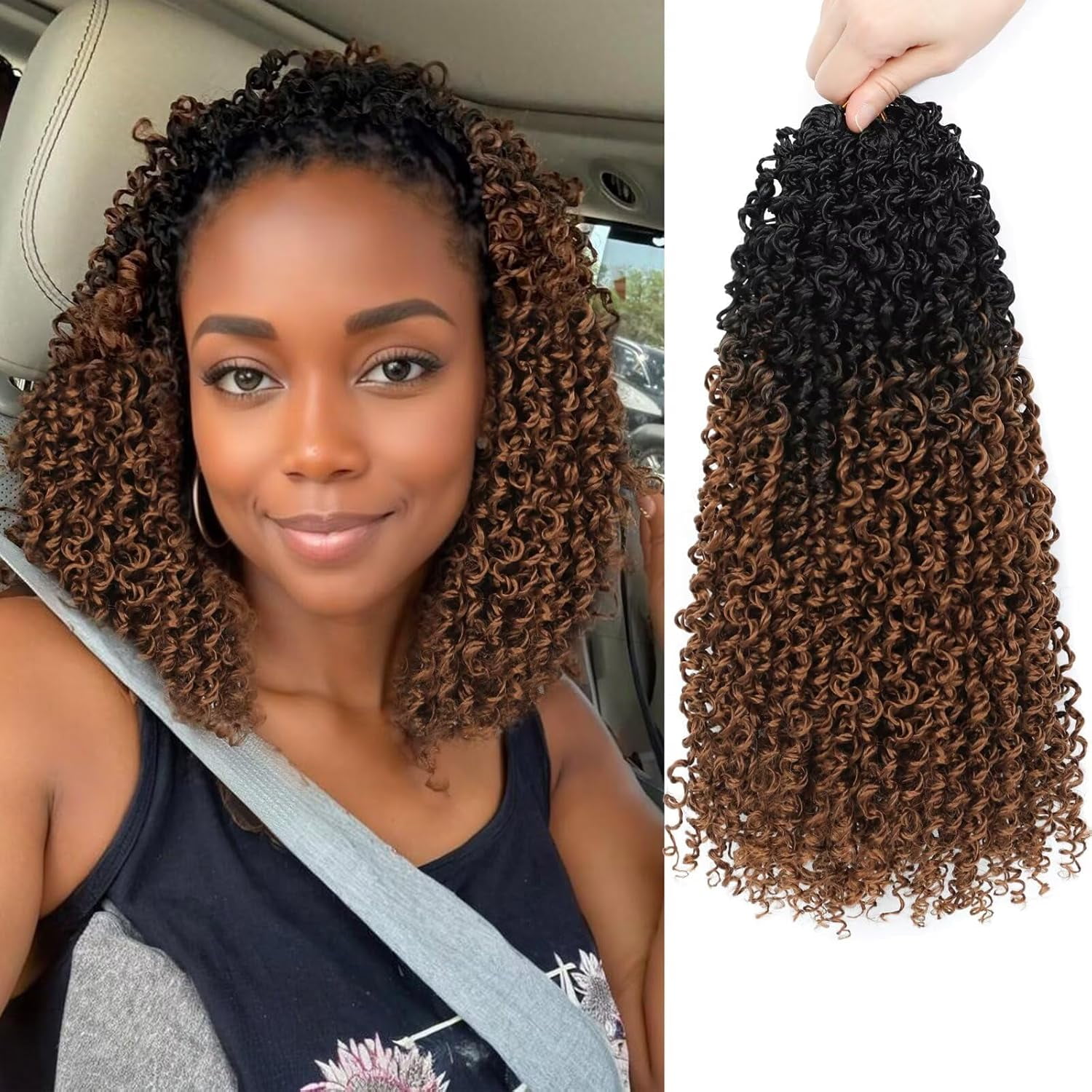 8 Packs Yanky Twist Crochet Hair for Women 8Inch Pre-Looped Yanky Twist Braids Ombre Brown ...