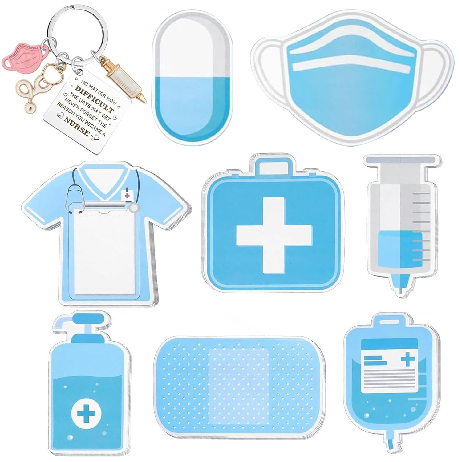 8 Pads Blue Nurse Sticky Notes Medical Nursing Themed Notepads with ...