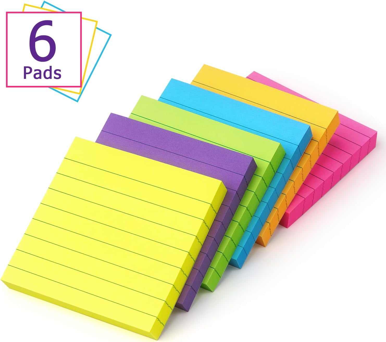 8 Pads Lined Sticky Notes 4x6 Sticky Notes with Lines Self-Stick Note ...