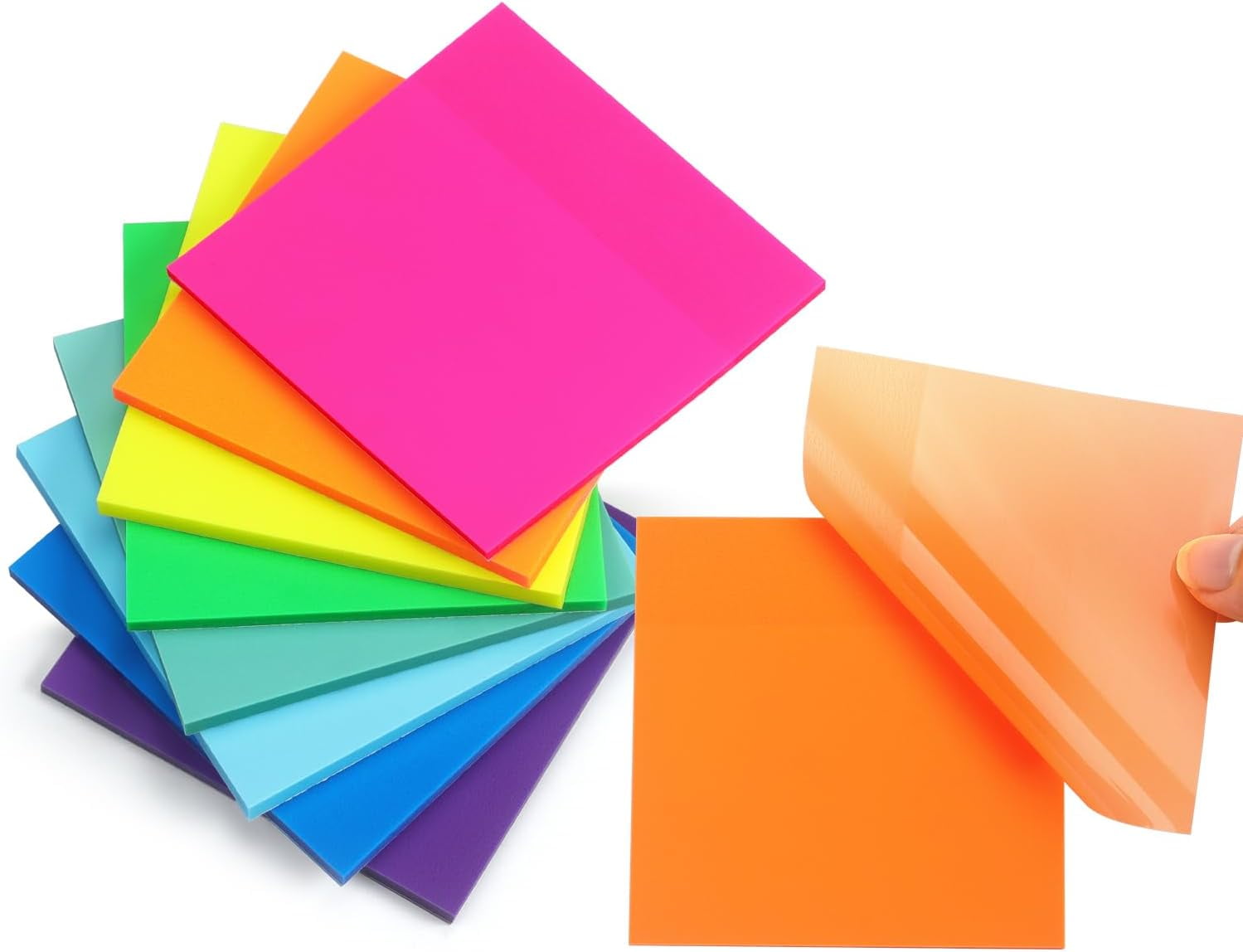 8 Pads Transparent Sticky Notes 3x3 inch Bright Color Clear Sticky ...