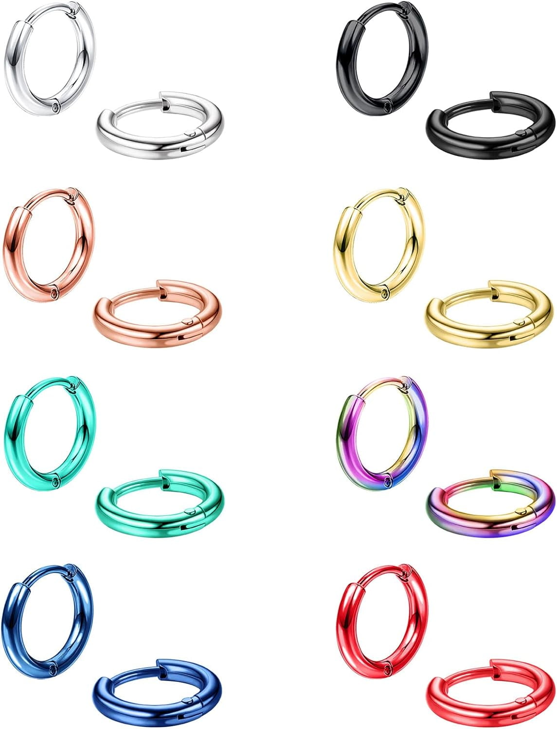 8 Pairs 316L Surgical Stainless Steel Small Hoop Earrings for Men Women ...