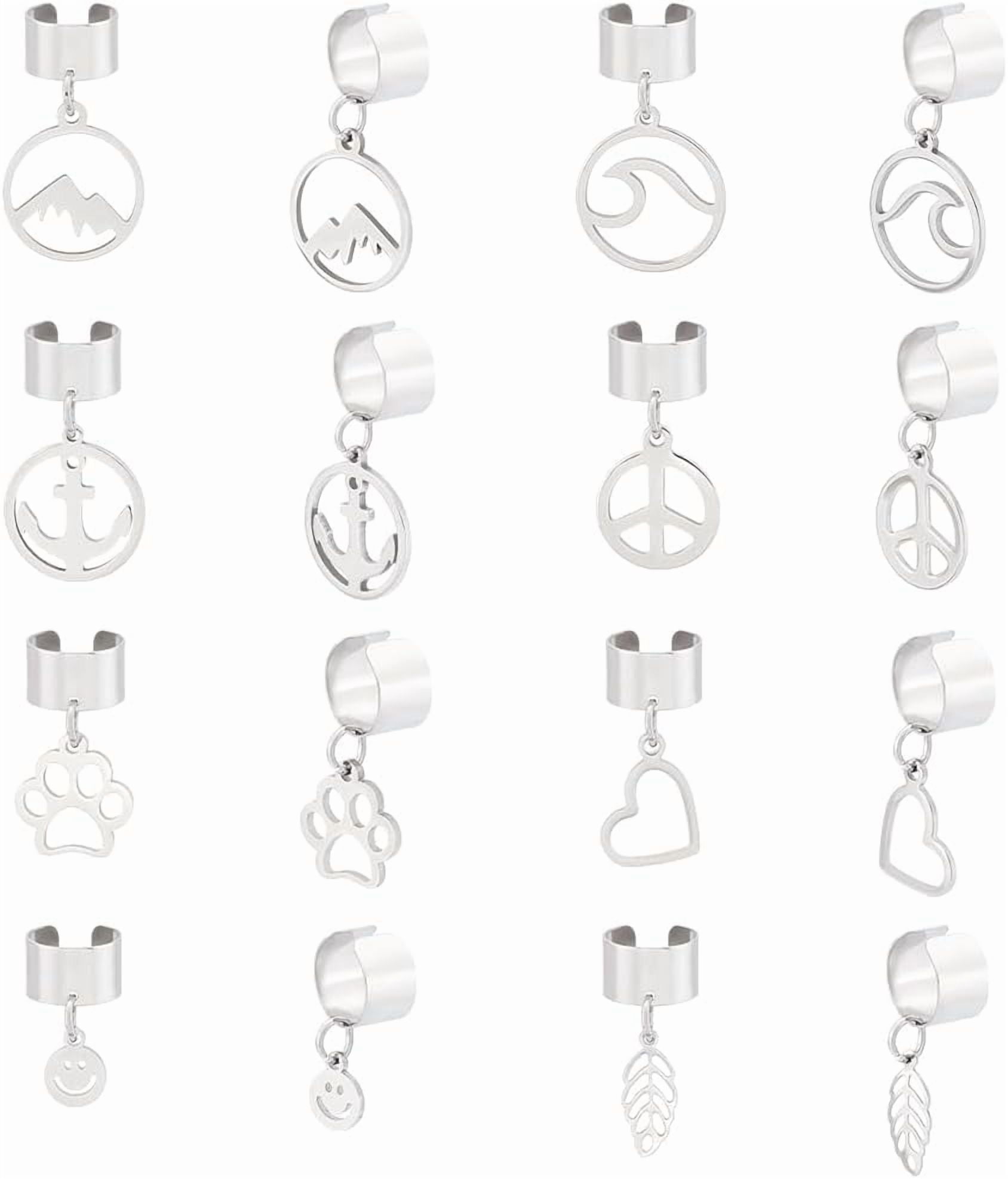 8 Pairs 8 Styles Stainless Steel Ear Cuff Earrings Earring with Heart ...