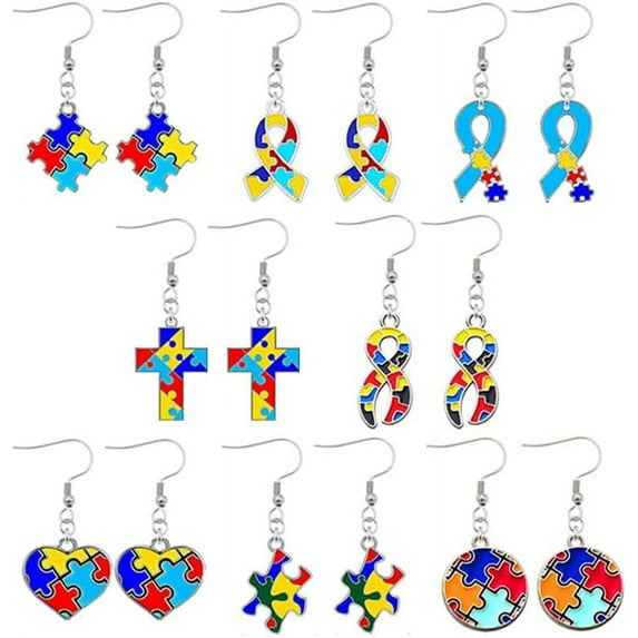 8 Pairs Autism Awareness Earring Set for Women Creative Multi Color ...