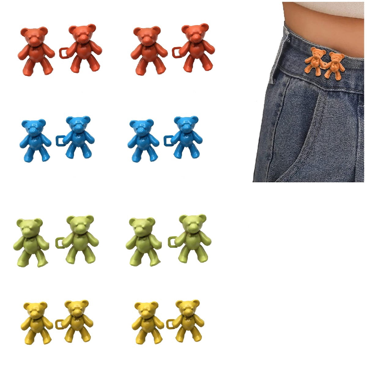 8 Pairs Bear Jeans Button Pins, Adjustable Jean Button Pin, No Sew Pant ...