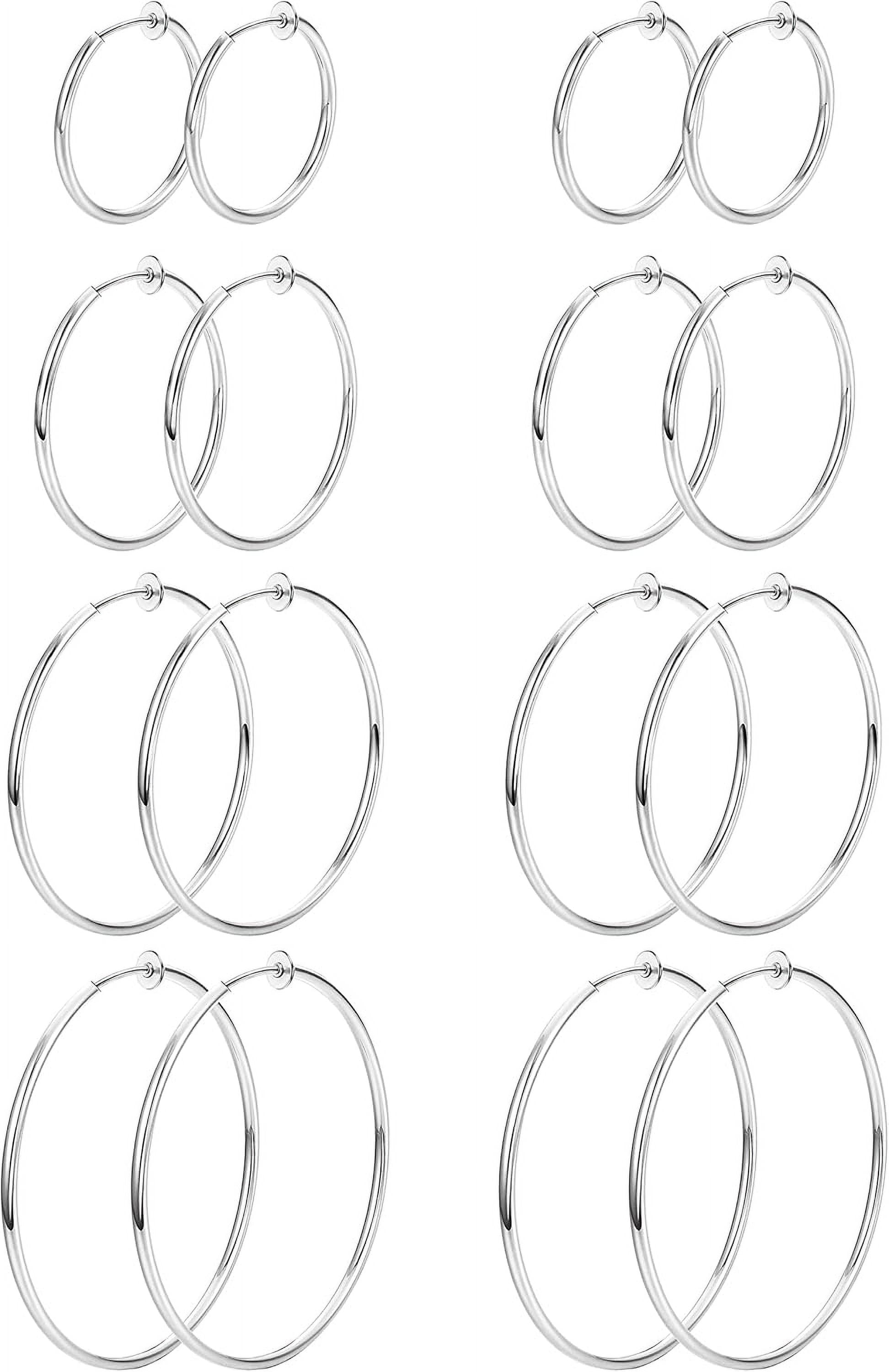 8 Pairs Clip On Hoop Earrings Stainless Steel Clip On Earrings For ...