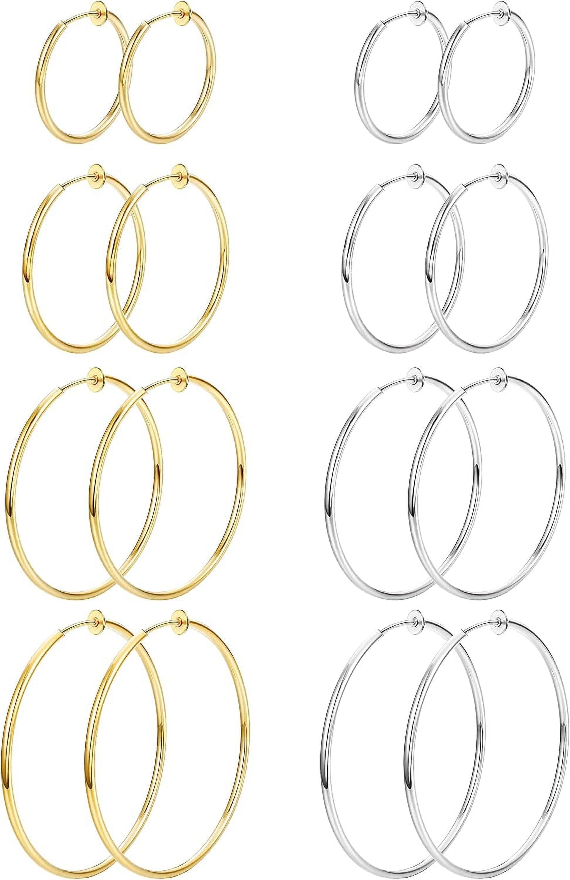8 Pairs Stainless Steel Clip on Hoop Earrings for Women Fake Hoop ...