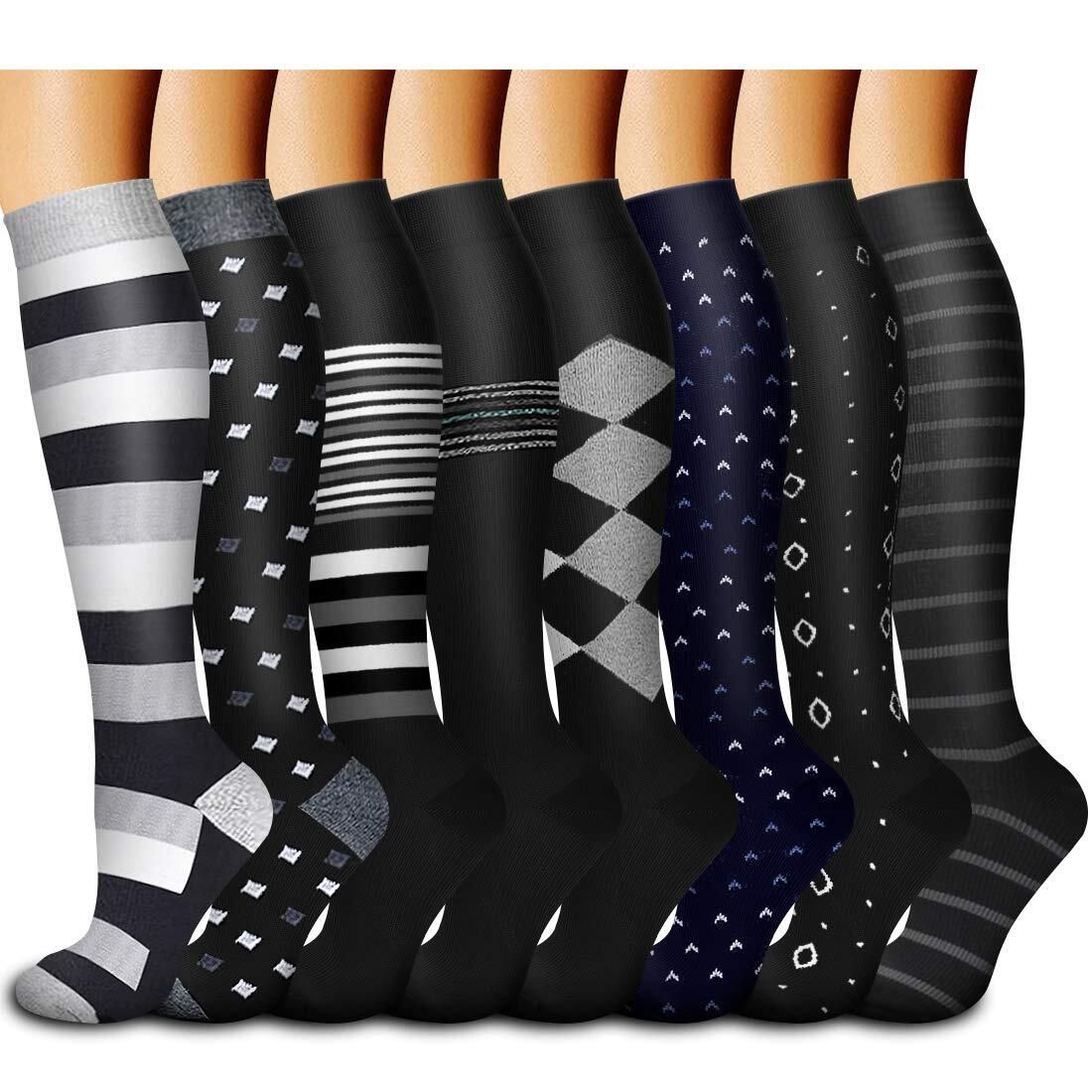 8 Pairs Copper Compression Socks for Women & Men Circulation 15-20 mmhg ...