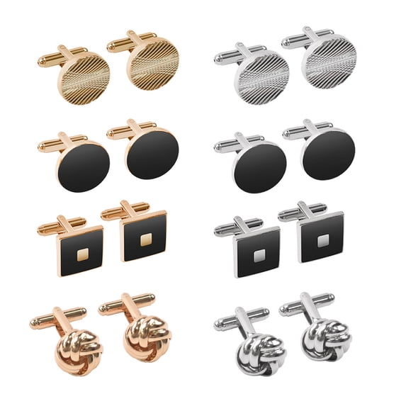 8 Pairs Cufflinks for Men, Classic Round Square Knot Cuff Links Set ...